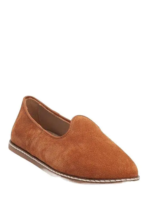 EPILOGUE SHOES Istanbul Suede Leather Slip-on Flats - Cognac Suede Leather