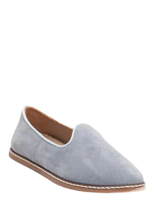 EPILOGUE SHOES Istanbul Suede Leather Slip-on Flats - Dusty Blue Suede Leather