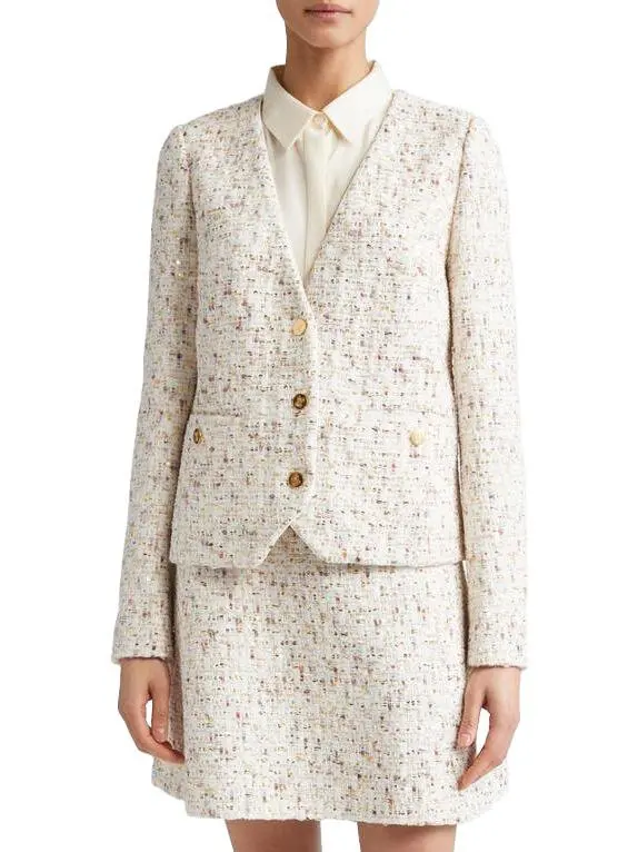 Giambattista Valli Sequin Bouclé Tweed Jacket - Ivory/ Multi