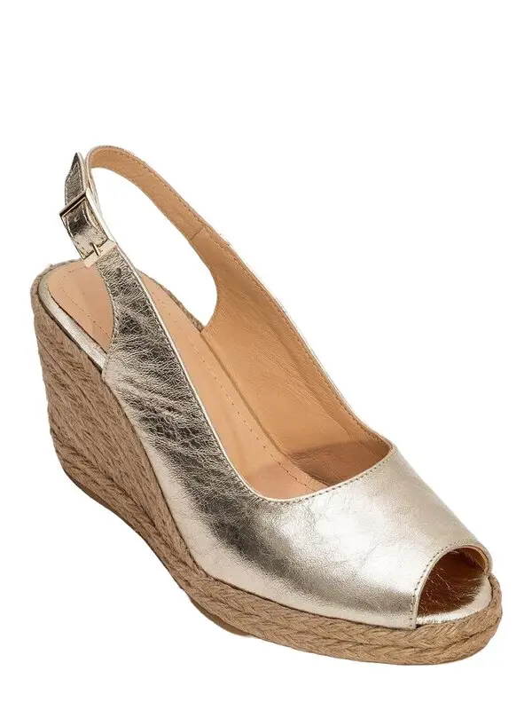 FOREVER & ALWAYS SHOES Ryan Leather Espadrille Wedge Sandals - Gold Leather
