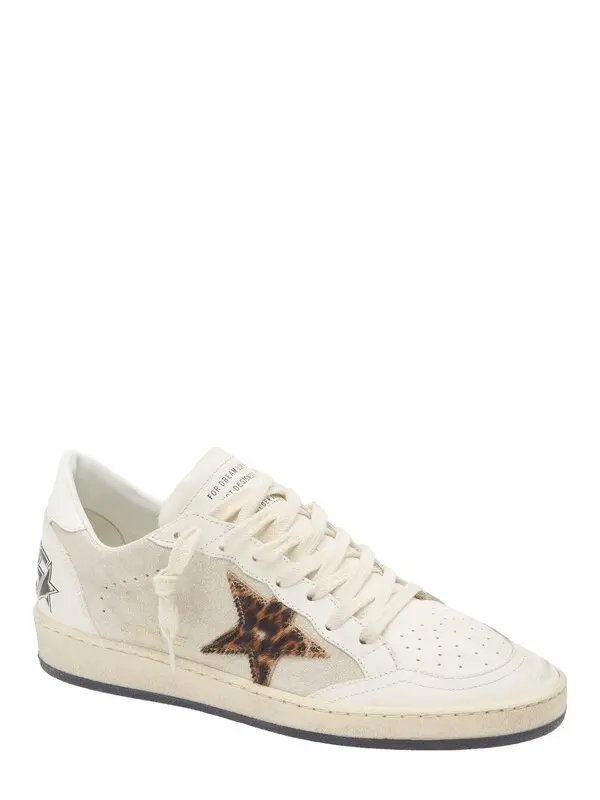 GOLDEN GOOSE Ball Star Calf Hair Sneakers - Platinum/ White/ Pony