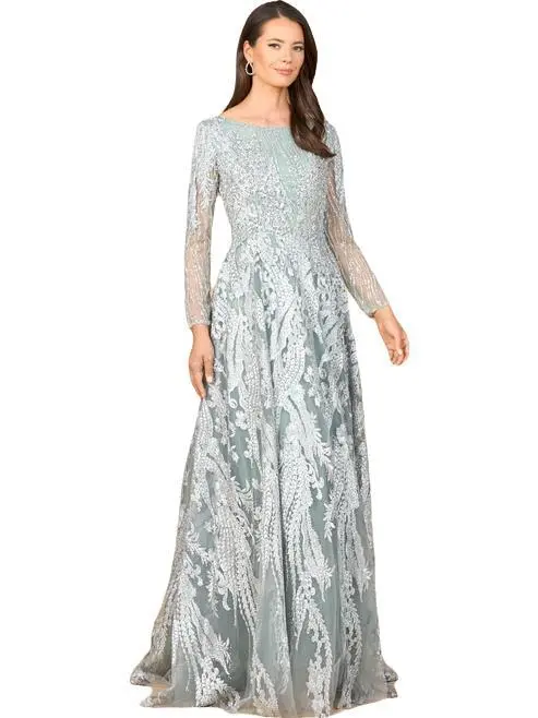 LARA NEW YORK Embellished Lace Gown - Slate