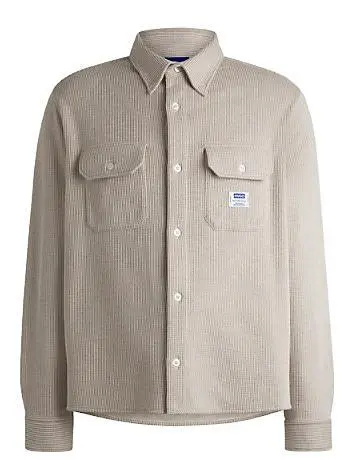 Hugo Brand-patch Waffle-texture Cotton-blend Shirt - Open White