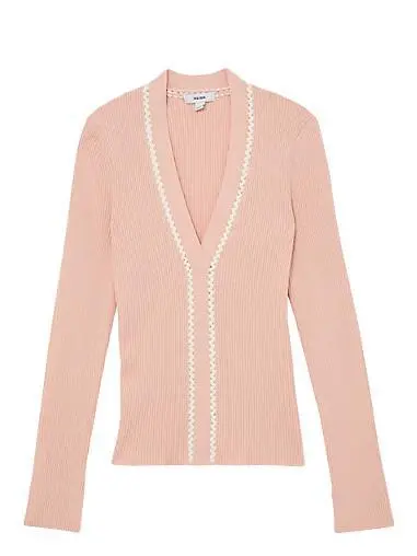 REISS Lauri Craft-stitch Ribbed-knit Top - Pink Ivory