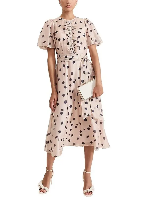 PHASE EIGHT Nicola Spot Midi Dress - Pale Pink