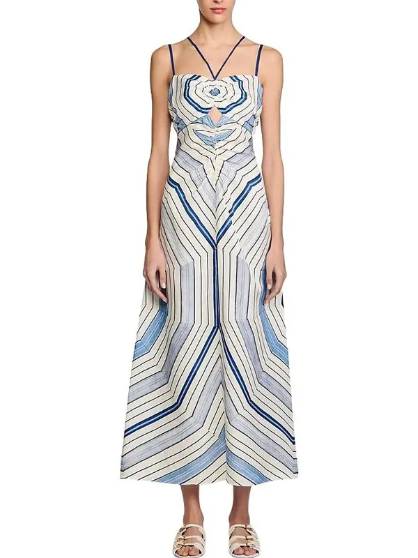 Sandro Spiral Motif Maxi Dress - Sky Blue