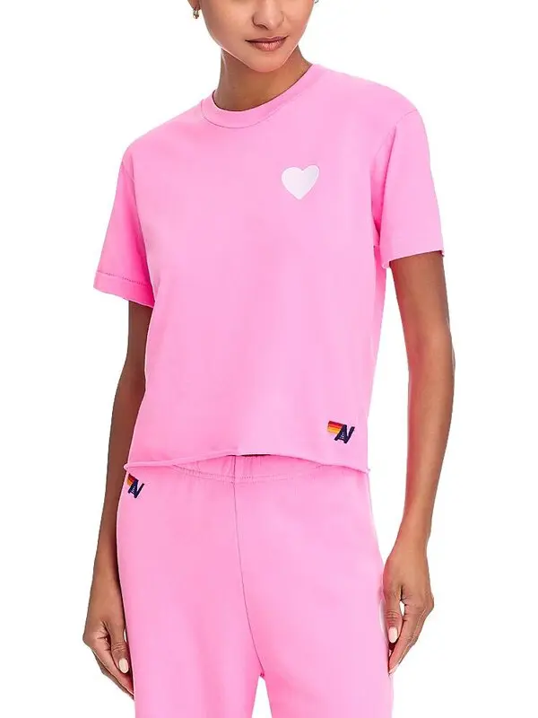 Aviator Nation Embroidered Heart Tee - Neon Pink/white