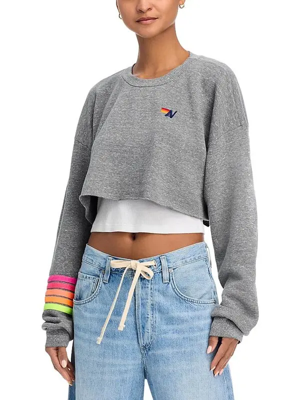 Aviator Nation Cropped Sweatshirt - Heather Grey Neon