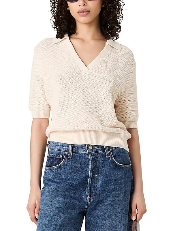French Connection V-neck Collared Sweater - Oatmeal