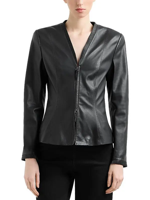 Emporio Armani Nappa Leather Slim Fit Jacket - Black