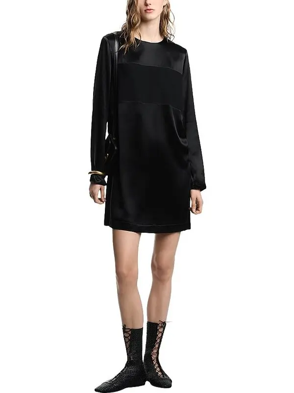 Emporio Armani Satin Long Sleeve Shift Dress - Black