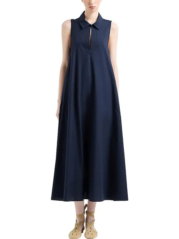Emporio Armani Poplin Sleeveless Midi Dress - Navy Blue