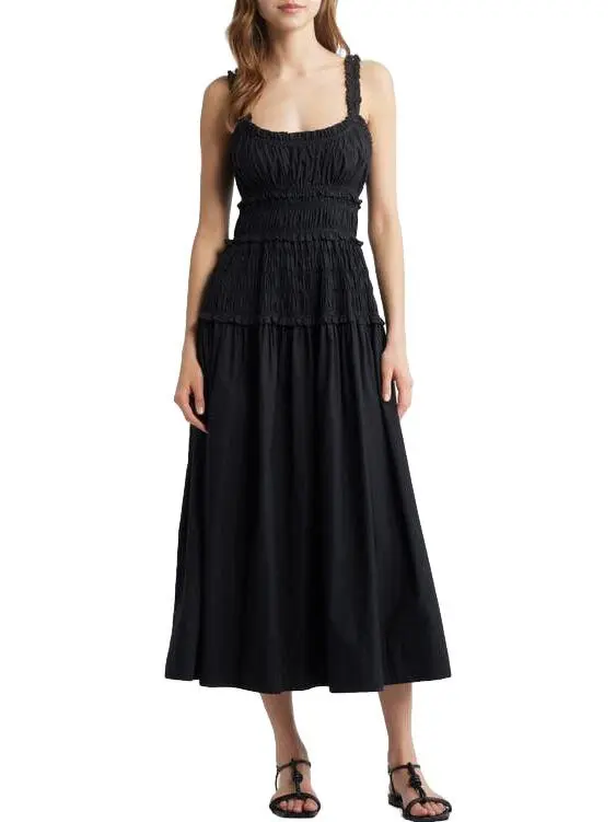 DÔEN Marianne Organic Cotton Poplin Midi Dress - Black