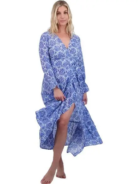 MER ST. BARTH Genevieve Ruffle Wrap Dress - Blue