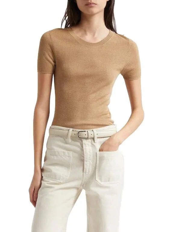 NILI LOTAN Hettie Rib Silk Sweater - Camel