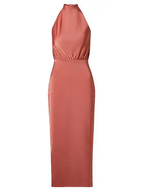 MALINA Solange Open-back Halterneck Woven Midi Dress - Terracotta