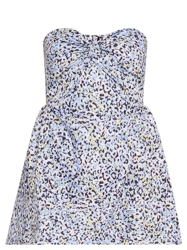 KIKA VARGAS Rossy Strapless Leopard Twill Mini Dress - Blue