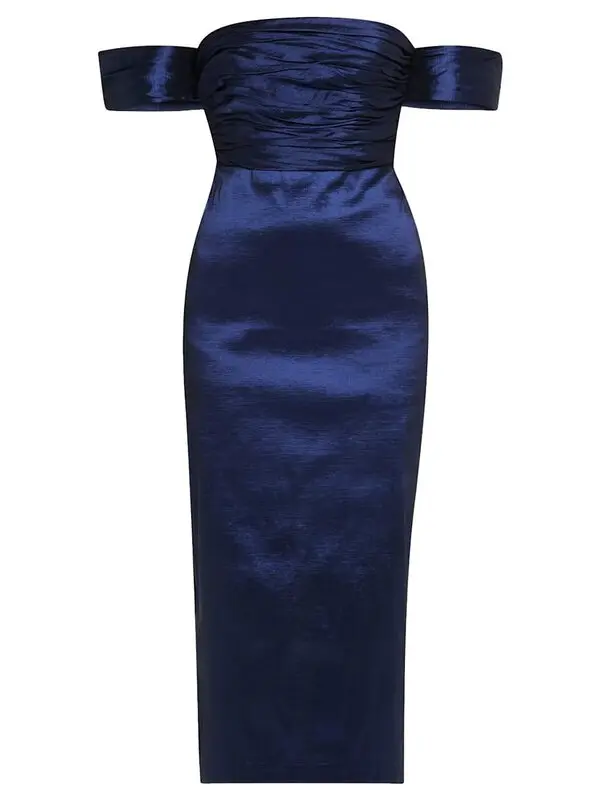 KIKA VARGAS Adele Ruched Taffeta Midi Dress - Navy