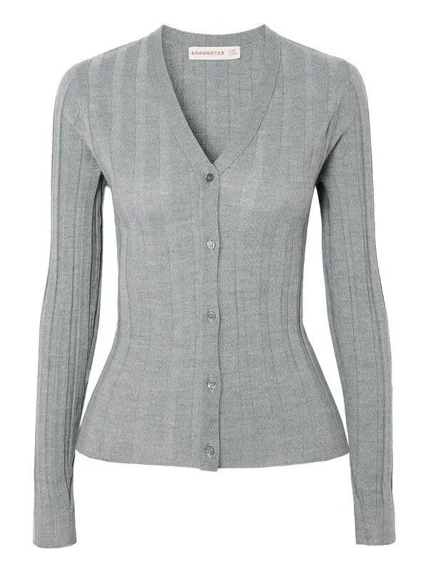 Daughter Ribbed Wool V-neck Cardigan - Gray