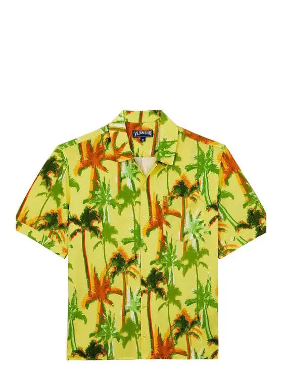 Vilebrequin Cotton Shirt Palms Offset Shirt Charli - Yellow