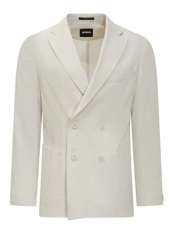 BOSS Double-breasted Linen-blend Jacket - Beige