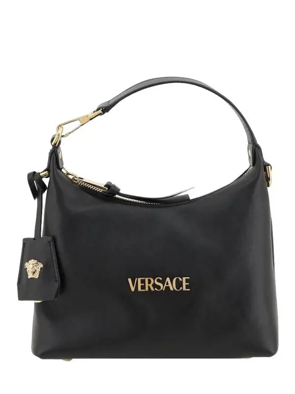 Versace Leather Hobo Handbag - Black