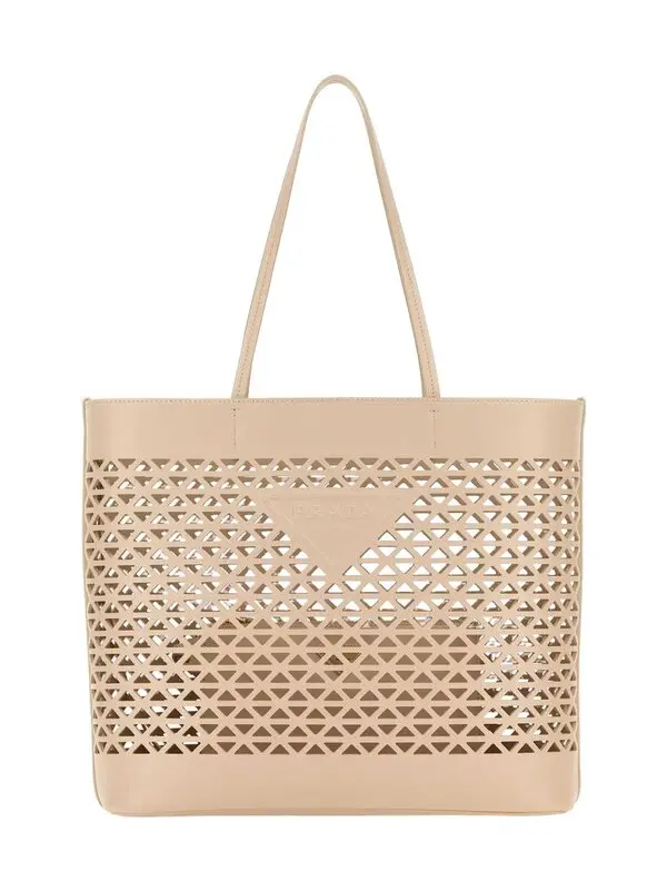 Prada Leather Shopping Bag - Beige O Tan