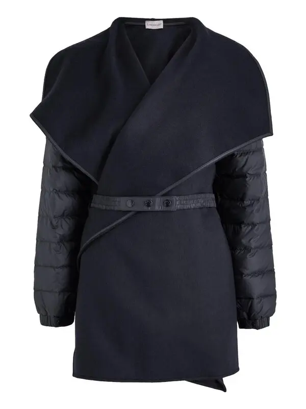 Moncler Quilted Wool Cape Coat - Blue Dark