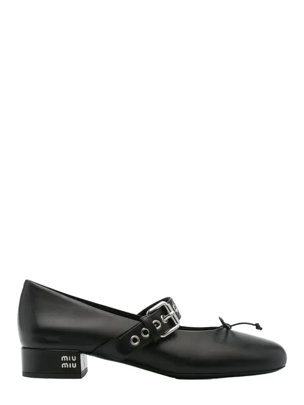 Miu Miu Leather Ballerina Pumps - Black