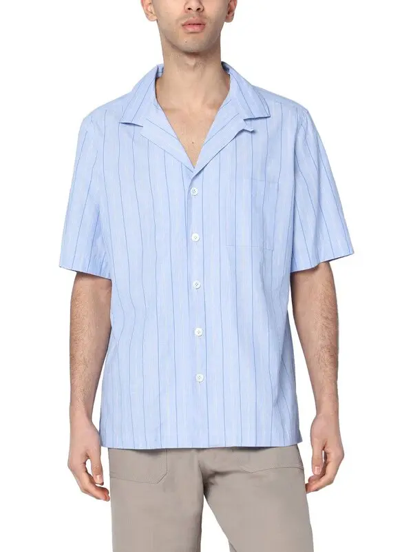 LARDINI Striped Cotton Bowling Shirt - Light Blue