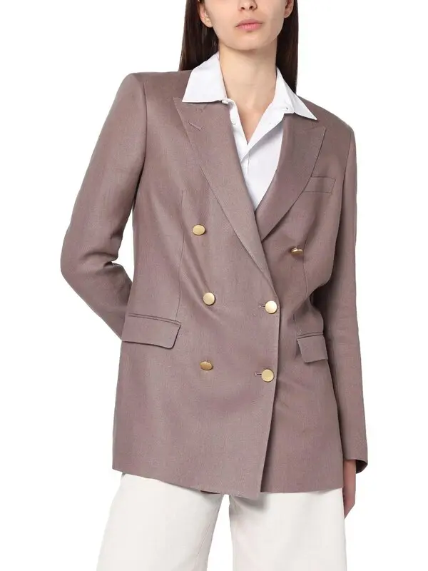 Tagliatore Double-breasted Linen Jacket - Brown