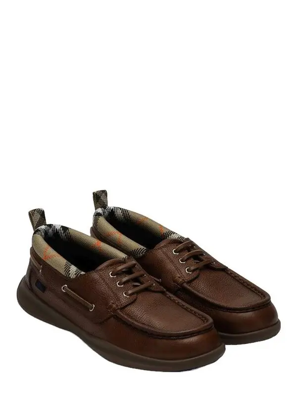 Burberry Leather Loafers With Check Trim - Brown