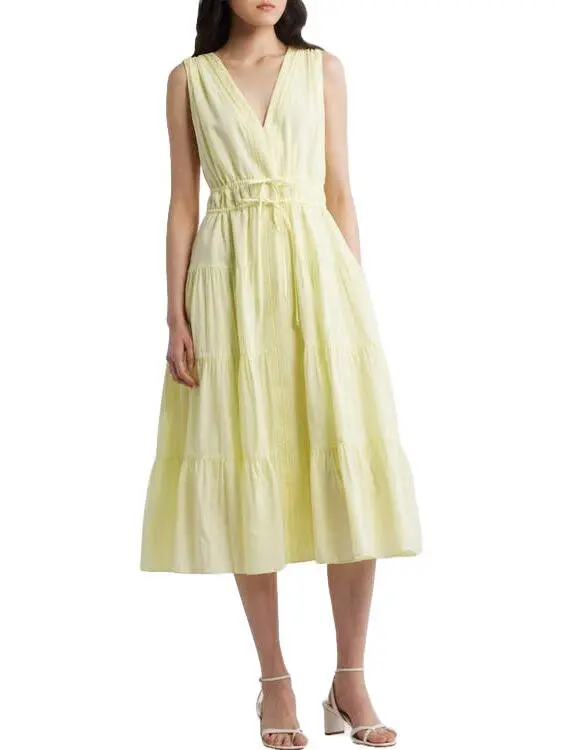 Kobi Halperin Lace Detail Sleeveless Cotton Midi Dress - Pastel Yellow