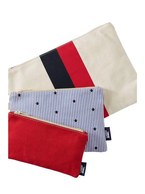 LANDS' END Canvas Pouch 3-pack - Red/navy Stripe Mix