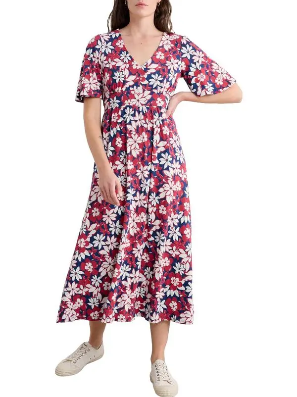 SEASALT CORNWALL Floral Print Organic Cotton Midi Dress - Seashore Floral Yacht