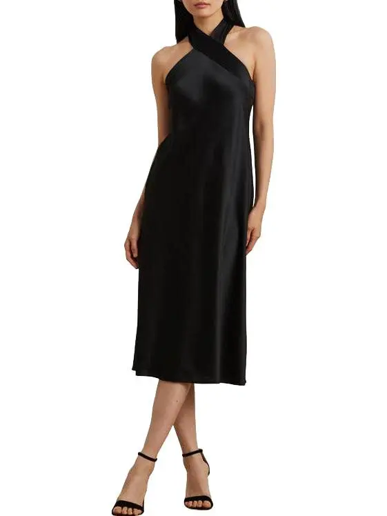 Ralph Lauren Satin Charmeuse Cocktail Halter Dress - Black