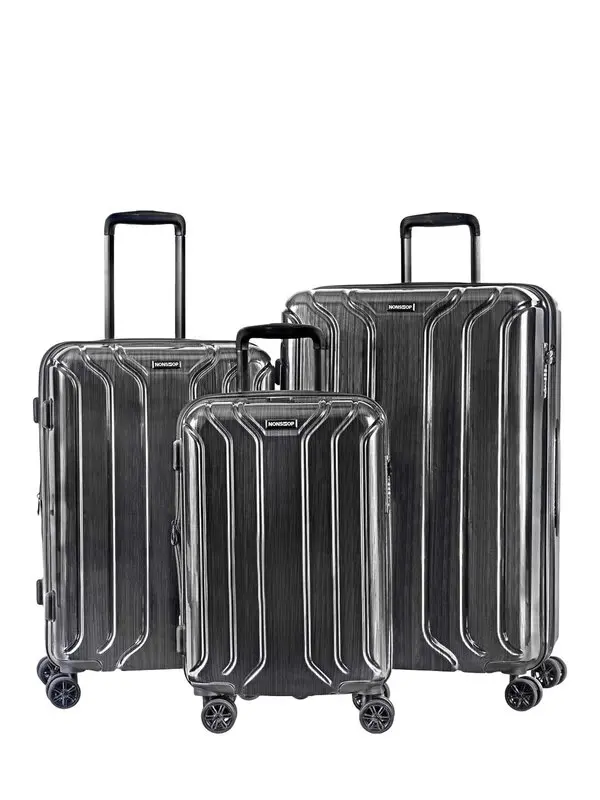 NONSTOP 3-piece Lightweight Expandable Spinner Luggage Set With Packing Cubes - Charcoal