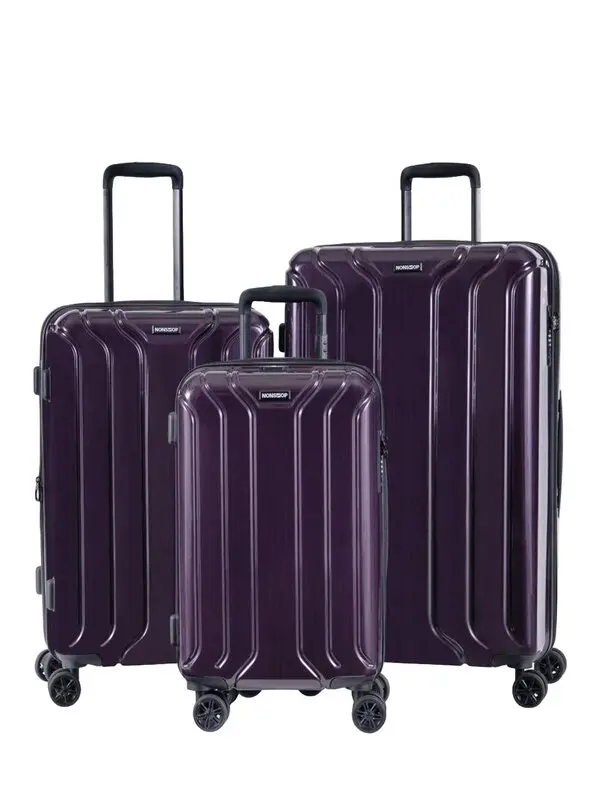 NONSTOP 3-piece Lightweight Expandable Spinner Luggage Set With Packing Cubes - Plum
