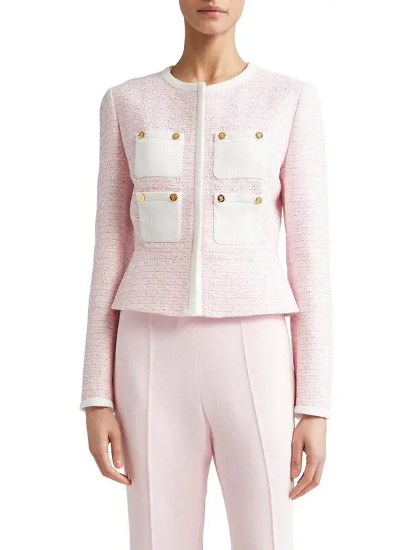 Giambattista Valli Bouclé Tweed Crop Jacket - Rose/ Ivory