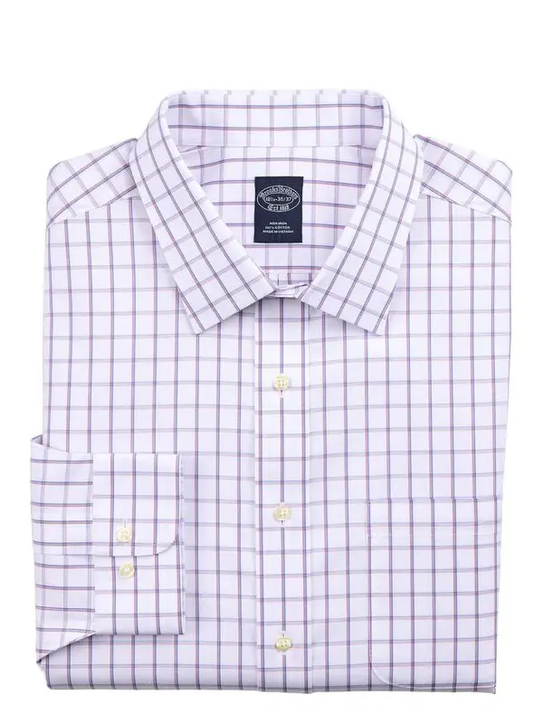 B+T ESSENTIALS FIT BY DXL Big & Tall Non-iron Windowpane Dress Shirt - Purple