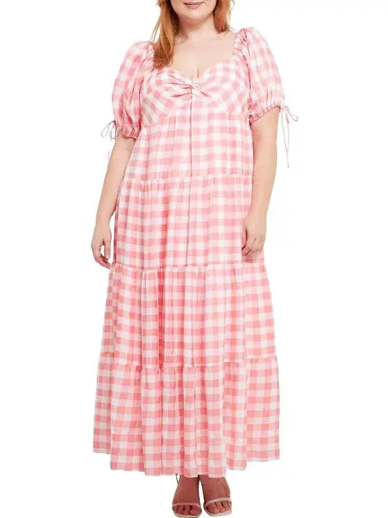 English Factory Knotted Gingham Maxi Dress - Pink