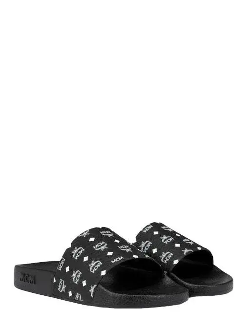 Mcm Monogram Print Rubber Slides - Black