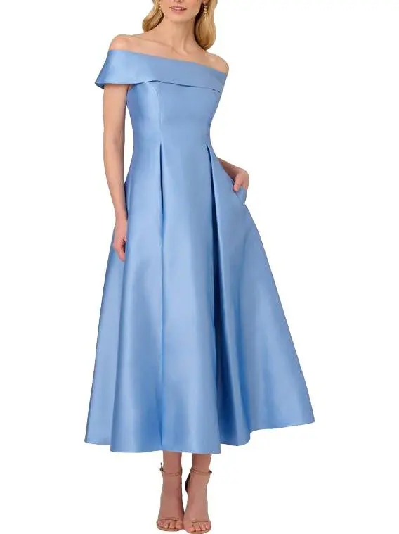 Adrianna Papell Off The Shoulder Mikado Gown - Bluebell