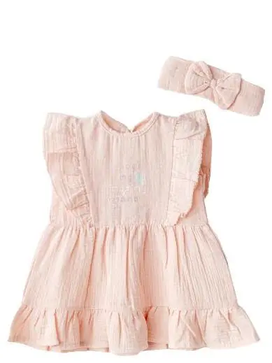 ANDY WAWA Love Family Muslin Dress Band Set - Salmon