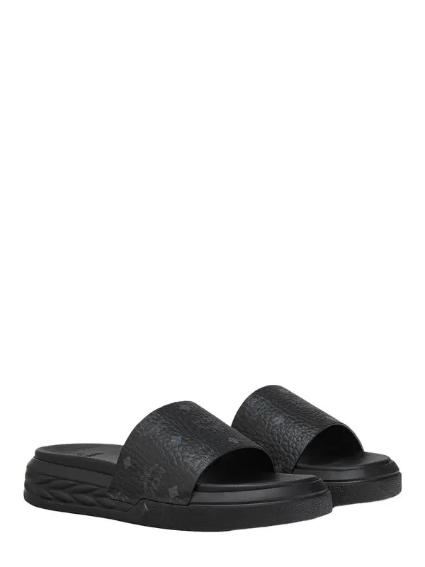 Mcm Visetos Slide Sandals - Black