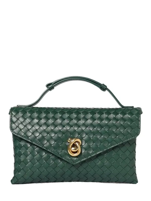 Bottega Veneta Woven Handbag With Gold Tone Clasp - Green
