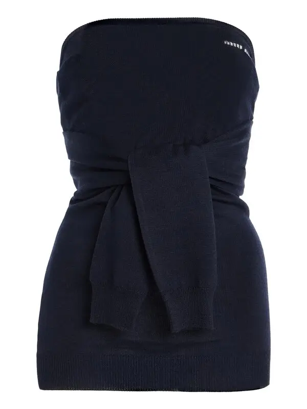 Miu Miu Wool Knit Tie Sweater - Blue
