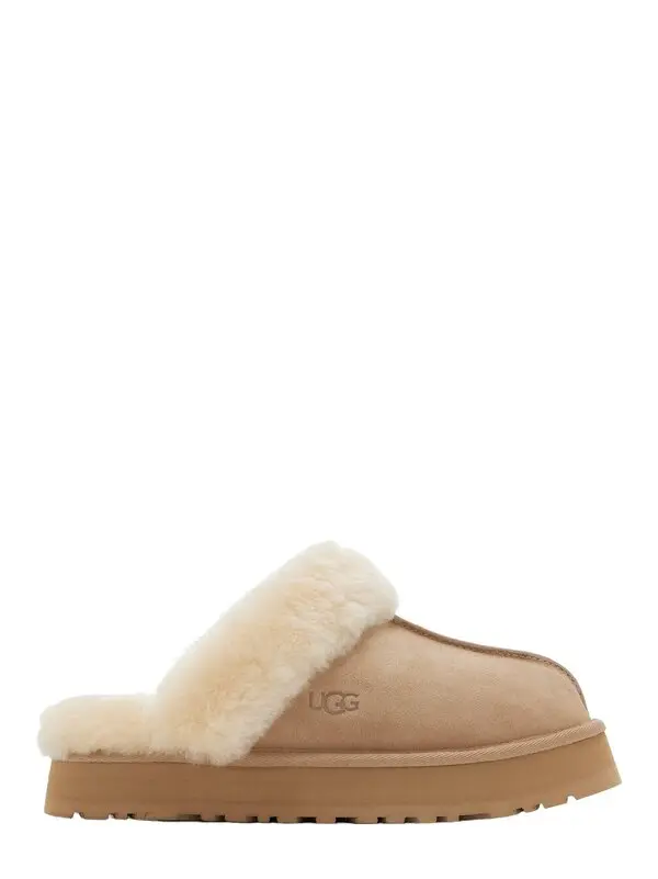 UGG Disquette Sheepskin Platform Slippers - Tan