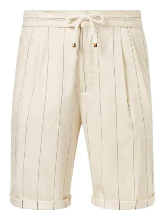 Brunello Cucinelli Striped Wool-cotton Bermuda Shorts - Beige