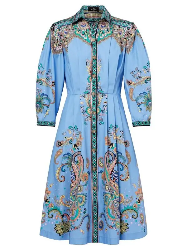 Etro Printed Cotton Shirt Dress - Blue
